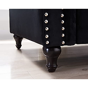 Melpomene Black Velvet Living Room Loveseat Sofa with Button Tufted Nailhead and 2 White Villose Cushions (2 seat)