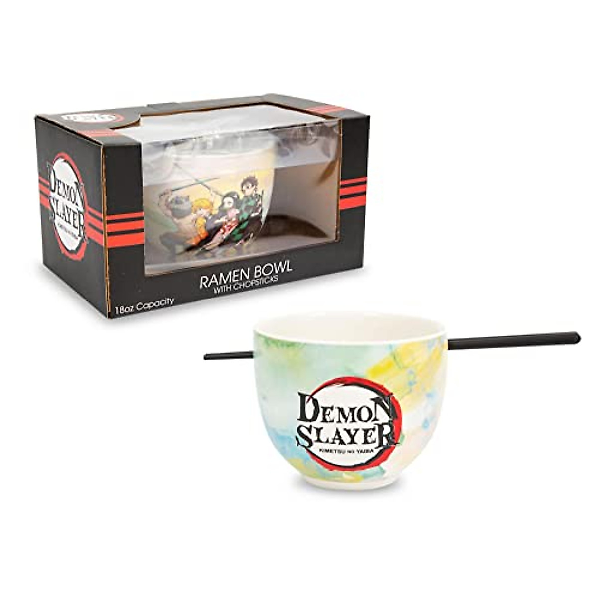 Toynk Demon Slayer Cast Japanese Dinnerware Set | 18-Ounce Ramen Bowl with Chopsticks