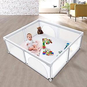 Baby Playpen, 71"x59" Play Pens for Babies and Toddlers, Extra Large Infants Playpen Gate Kids Safety Play Yard (Light Gray)