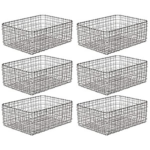 mDesign Farmhouse Decor Metal Wire Food Organizer Storage Bin Basket for Kitchen Cabinets, Pantry, Bathroom, Laundry Room, Closets, Garage, 6 Pack - 16" Long - Graphite Gray