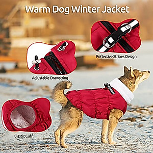 Queenmore Warm Dog Winter Jacket, Fleece Lining Dog Cold Weather Coats, Windproof Turtleneck Dog Vest with Neckline D-Ring, Snowproof Dog Jacket for Small Medium Large Dogs