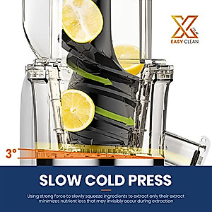 MIUI Slow Masticating Juicer Machines - Slow Juicer Cold Press with Big Wide Chute, Easy to Clean Suitable for Celery Fruit Vegetable, Mini Fully Automatic Slow Juciers Maker (White)