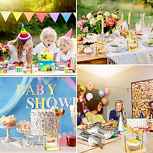 Tuanse 96 Pieces Individual Cupcake Boxes Single Cupcake Container Cupcake Carrier Plastic Cupcake Holder with Ribbons and Inserts for Wedding Birthday Party Favors, 3.5 x 3.5 x 3.5 Inch (Gold)