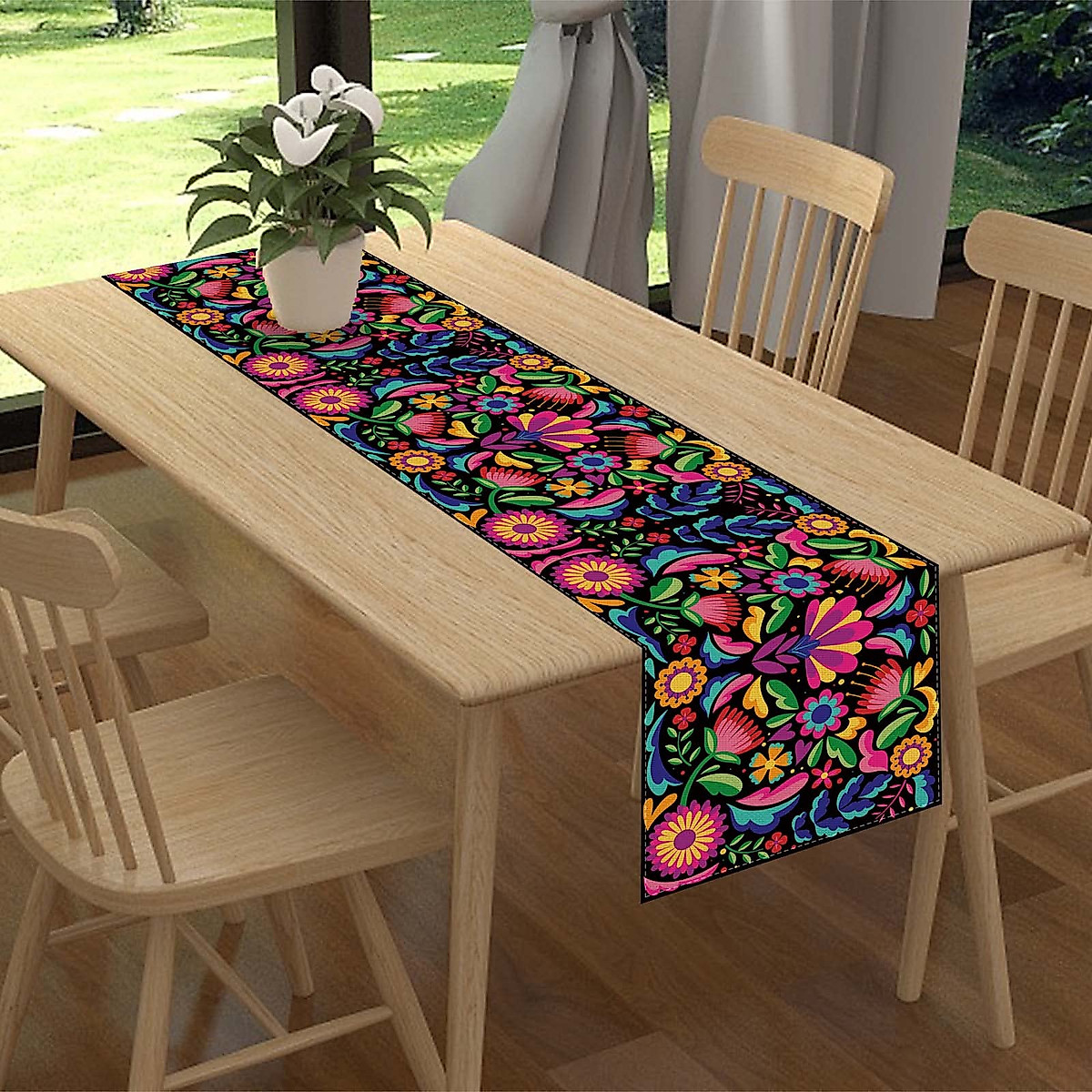 Linen Mexican Fiesta Table Runner 72 Inches Long Cinco De Mayo Tablecloth Dia De Los Muertos Decor Day of The Dead Decoration and Supplies for Home