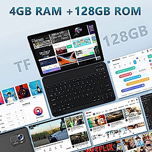 FACETEL Android 11 Tablet 10.1" Q10PRO Tablets:4GB RAM|128GB ROM|5G Wi-Fi|Octa-Core|8000mAh|Bluetooth |Google Certified|with Keyboard, Mouse, Earphones etc./Support Split Screen-Black