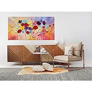 SYGALLERIER Colorful Floral Canvas Wall Art Hand Painted 3D Flower Artwork Frameds Modern Abstract Landscape Painting Textured Flower Pictures for Living Room Bedroom Bathroom Decor