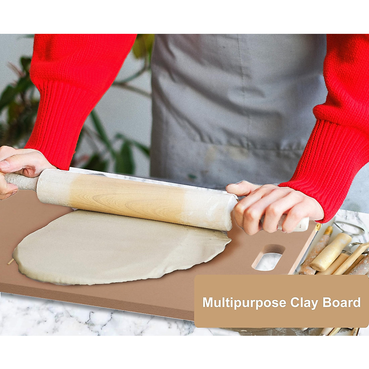 DAFENCHI Clay Wedging Board, 25" x 16.5" Portable Clay Board with Built-in Handle, Ceramics Pottery Tools, Large Clay Mat for Pottery