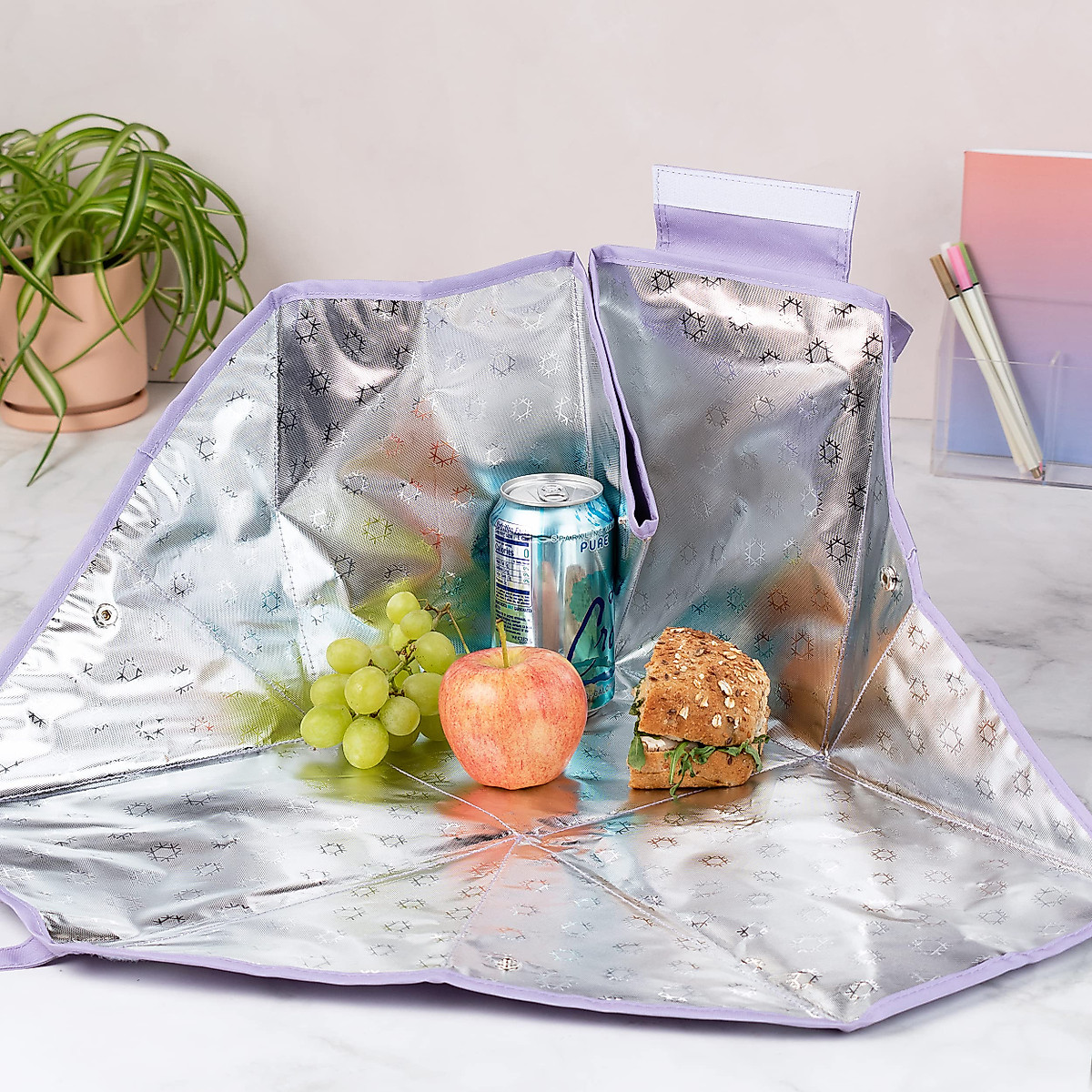 Erin Condren Lunch Tote Bag for Women & Men Insulated in Flora Design. Collapsible Adult Lunch Bag with Velcro Close for Travel, Picnic, Hiking, Work, Beach