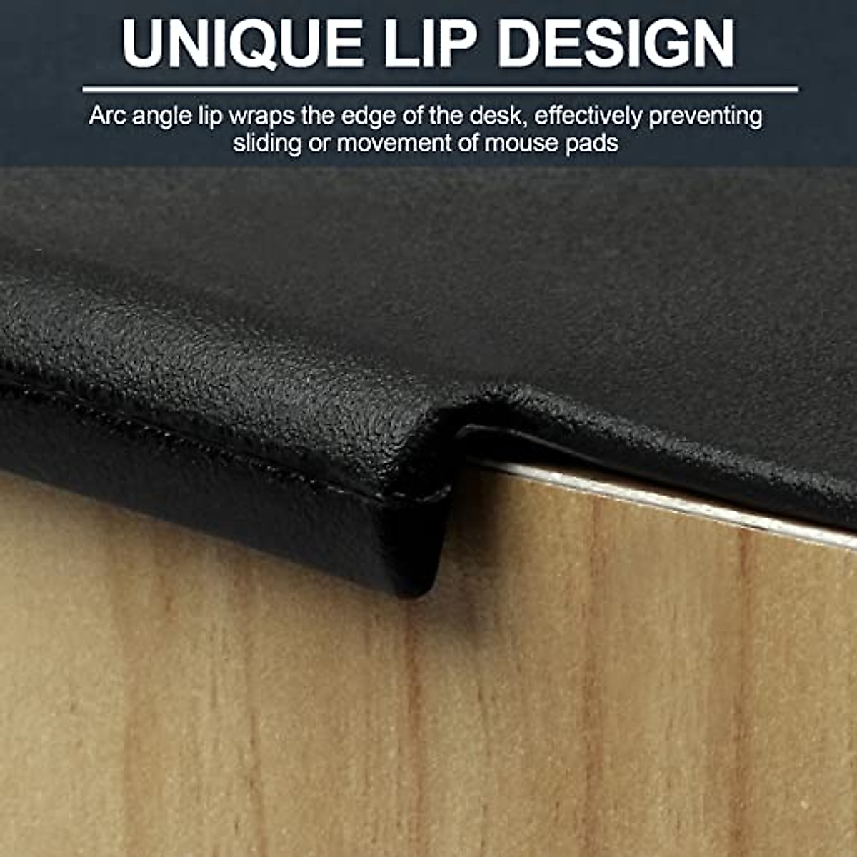 LOHOME Desk Pads Artificial Leather Laptop Mat with Fixation Lip, Perfect Desk Mate for Office and Home, Rectangular, Large, Black