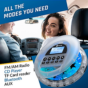 KLIM Nomad Transparent - New 2024 - Portable CD Player Walkman with Long-Lasting Battery - Includes Headphones - Radio FM - MP3 CD Player Portable - TF Card Radio FM Bluetooth - Ideal for Cars