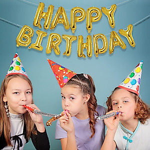 PIGETALE Gold Happy Birthday Banner, 16 Inch Mylar Foil Letters Birthday Sign Banner Balloon Reusable Inflatable Party Decor and Event Decorations for Kids Boys Men Adults Ecofriendly Party Supplies