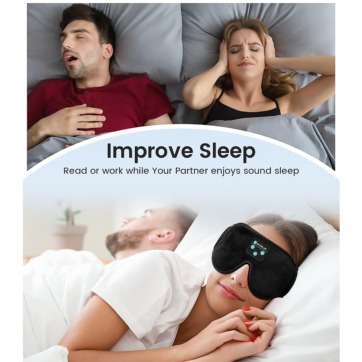 Boodlab Sleep Headphones Bluetooth Sleep Mask, 3D Sleep Eye Mask with Ultra-Thin HD Stereo Speakers Washable Adjustable for Sleeping Side Sleepers, Air Travel,Yoga,Meditation,Holiday Purple