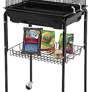 59.3 Inches Medium Bird Cage Rolling Stand Wrought Iron Construction Lovebird House Pet Supplies with Storage Shelf for Parrot Cockatiel Cockatoo Parakeet Macaw Finches