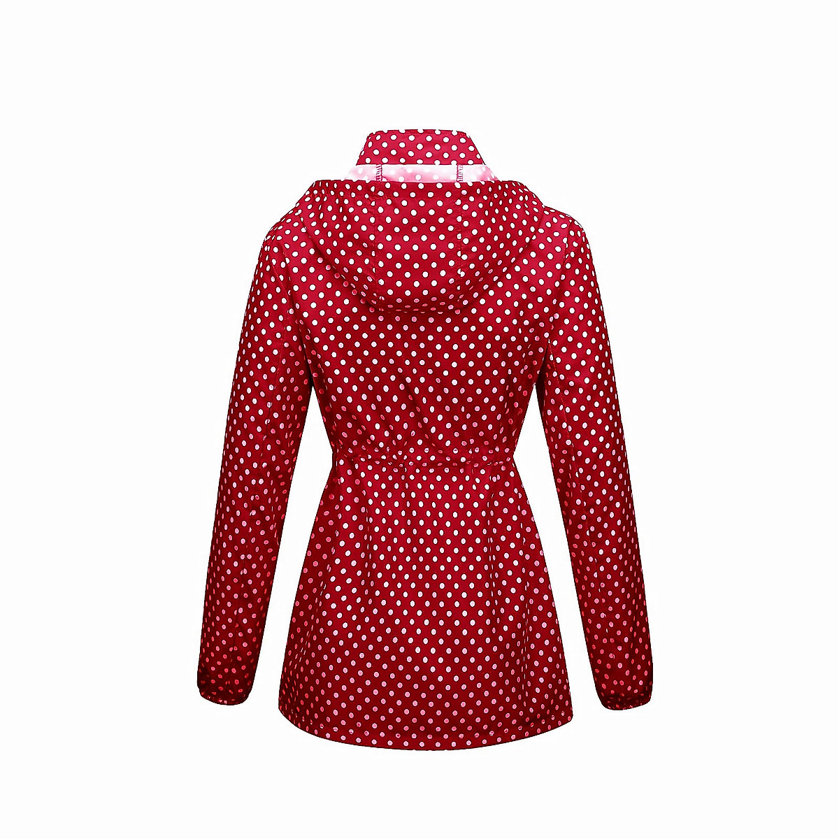YEABEDA Women-Rain Jacket-Hood Waterproof-Lightweight Windbreak-Packable — Cute RainCoats Travel Polka Dot Ladies With Pouch (XX-Large, Red)