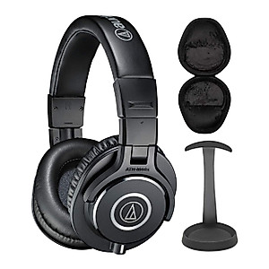 Audio-Technica ATH-M40X Professional Headphones Bundle with Aluminum Stand and Hard Shell Case (3 Items)
