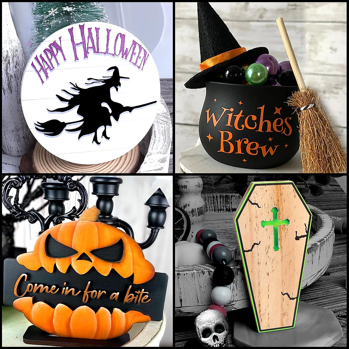 FEEIN Halloween Tiered Tray Decor Set Halloween Wooden Signs Fall Pumpkin Tiered Tray Decoration Items for Indoor Home Table House Room Kitchen Party