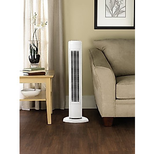Holmes Oscillating Tower Fan with 3 Speed Settings, 31 Inch, White