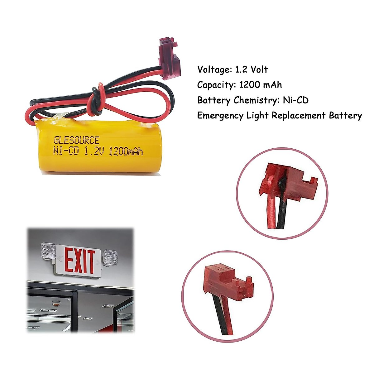 GLESOURCE 1.2V 1200mAh Emergency Exit Light Battery Compatible with Lithonia ELB1P201NB ELB1P2901N Lithonia ELB0320 Grainger 4WT20 OSA212 NIC1169 EBE-33 (4 Pack)