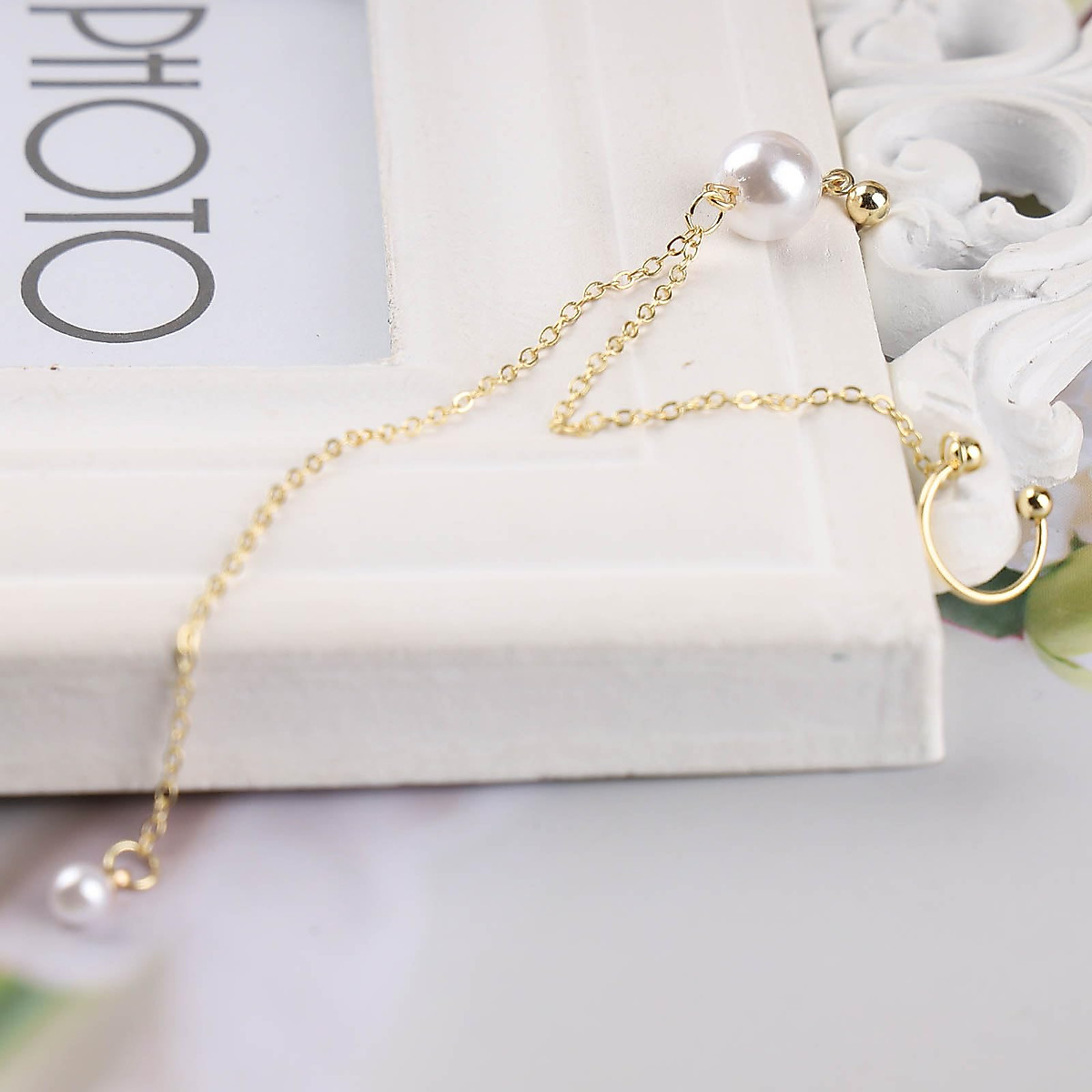 Sttiafay Vintage Long Pearl Drop Earrings Pearl Ear Cuff Chain Earrings Gold Long Tassel Pearl Earrings Pearl Wrap Crawler Earrings Jewelry for Women and Girls