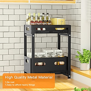 Itonosei Under The Sink Organizer, 2 Tier Organizer Baskets with Pull Out Drawers, Black Under Sink Organizers and Storage with Sliding Storage Drawer