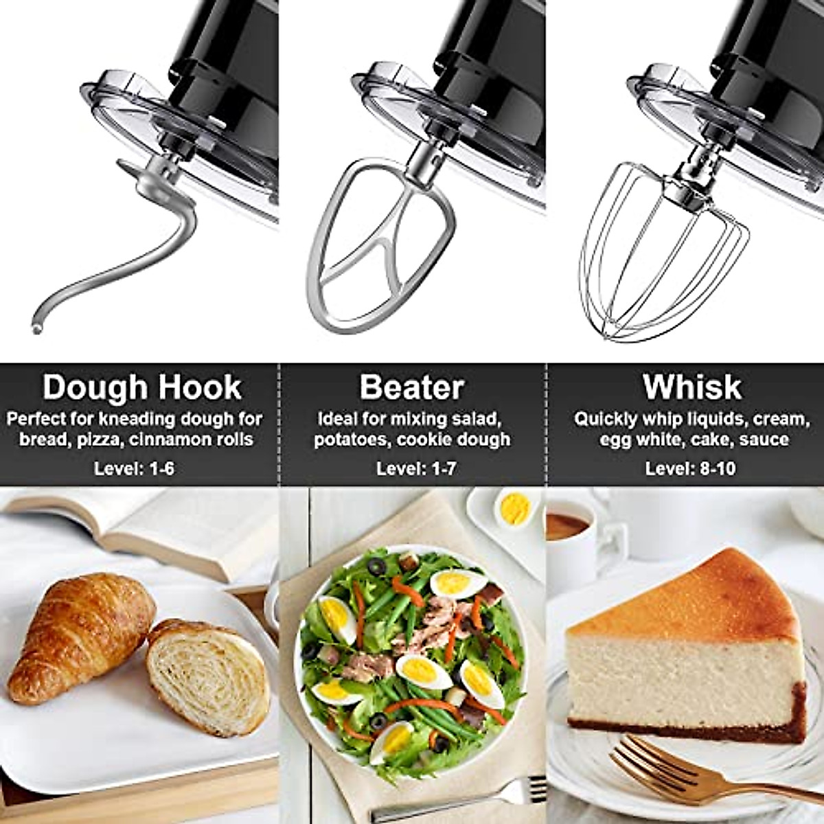 Upgraded Household Stand Mixer for Peicual 800W 10+P Speed High-Performance Tilt-Head Electric Kitchen Mixer 5.5Qt Stainless Steel Bowl with Dough Hook Flat Beater Wire Whisk & Splash Guard - Black