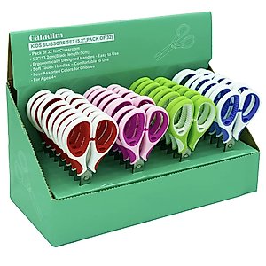 Galadim Kids Scissors (32 Count Teacher Pack, Rounded-tip, 5.2 Inch) - 5.2’’ Soft Touch Rounded School Student Scissors Shears GD-016-P-L (Pack of 32)