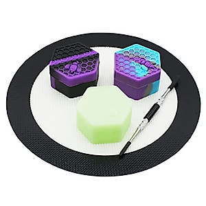 KUVIS 26ml Hexagon Silicone Wax Container Non-stick Concentrate Jars with 7.87" Round Mat and Carving Tool