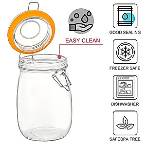 DANALLAN Wide Mouth Mason Jars, 4Pcs 32 oz Glass Jars with Airtight Lid Large Mason Canning Jars Clear Storage Canister Jars with Measurement Marks for Canning Flour Jam Jelly Coffee Sugar Beans