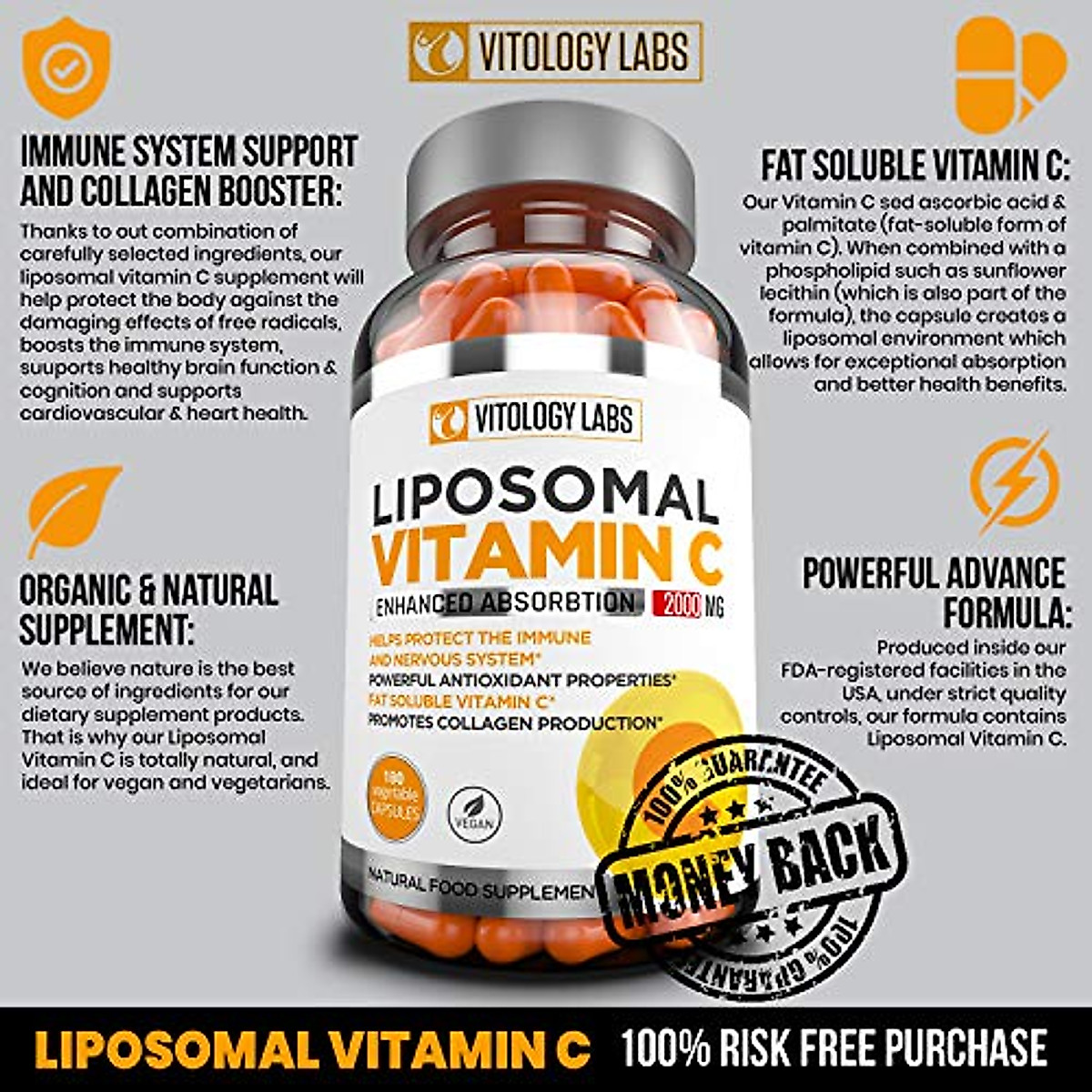 Premium Liposomal Vitamin C 2000mg - 180 Capsules –Ultra Potent High Absorption Ascorbic Acid, Supports Immune System & Collagen Booster - Powerful Antioxidant High Dose Fat Soluble Vitamin C