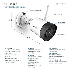 Amcrest SmartHome 4MP Outdoor WiFi Camera Bullet 4MP Outdoor Security Camera, 98ft Night Vision, Built-in Mic, 101° FOV, 2.8mm Lens, MicroSD Storage, REP-ASH42-W (White) (Renewed)