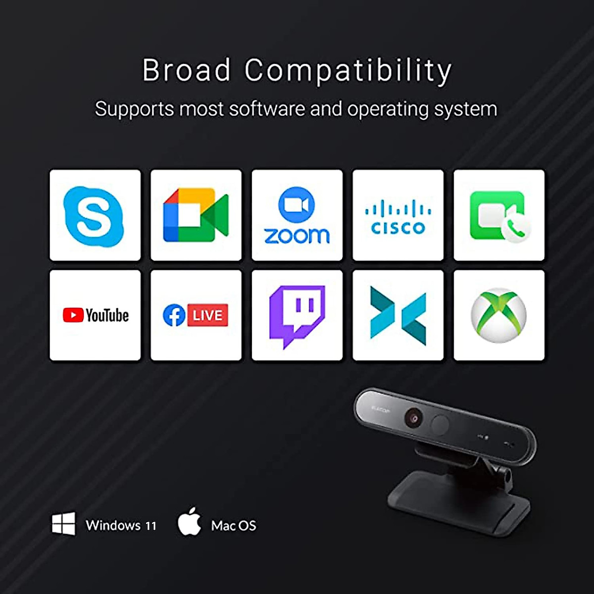 ELECOM Facial Recognition Webcam, Windows Hello Full HD 1080P 30FPS, Streaming, Compatible with Windows 11, Windows 10, Easy Login for Desktop & Laptop (UCAM-CF20FBBK)