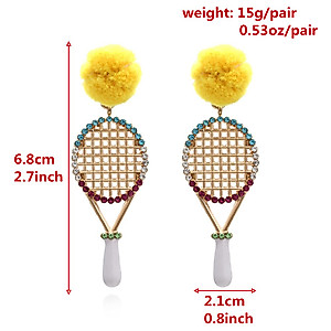 Tennis Racket Dangle Drop Earrings Tennis Racket Jewelry for Women Crystal Earrings for Women