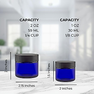 Cornucopia Brands Combination 12 Pack of Cobalt Blue 1oz & 2oz Glass Cosmetic Jars, Lids Included; Refillable Containers for Creams, Lotions