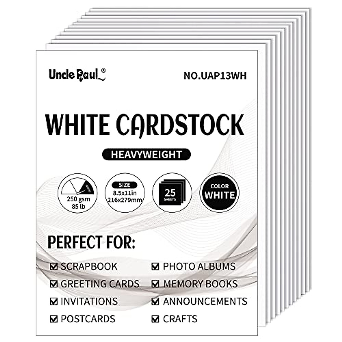 White Cardstock - 8.5'' x 11'' 85lb Cover Card Stock Heavyweight Paper Perfect for Scrapbooks, Art, Crafts, Business Cards 25 Sheets 250g UAP13WH