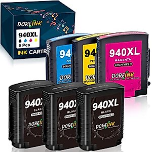 DOREINK 940 940XL Compatible for HP Ink Cartridge High Yield Work with Officejet Pro 8500 8500A 8000 Plus Machine A910a A909a A809a A811a A909g Printer (3 Black 1 Cyan 1 Megenta 1 Yellow, 6 Pack)