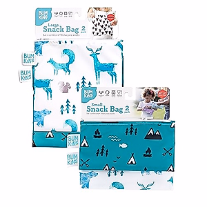 Bumkins Reusable Sandwich and Snack Bags, for Kids Lunch Bags and for Adults, Washable Fabric, Cloth Zip Bag, Dishwasher-Safe, Food-Safe, Safety Tested (4-Pack)