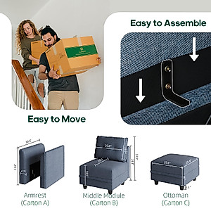 LLappuil Modular Sectional Sofa with Chaise, 8 Seater Reversible L Shaped U Shape Sectional Couch with Storage, Denim Blue