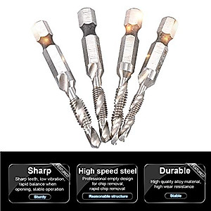 HOHXEN 6Pcs Drill Tap Combination Bit Set HSS Deburr Countersink Bit 1/4 Hex Shank Tool Kit