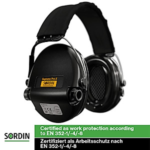 Sordin Supreme Pro-X Active Ear Defenders - Textile Band & Foam Kits - Electronic Ear Muffs (Black)