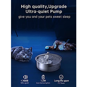 OYES Cat Water Fountain,Stainless Steel 2.0L/67oz Automatic Circulating Pet Water Fountain,Ultra-Quiet Pump with LED Light,Dishwasher Safe,Cat Fountain Suitable for Cat, Dog and Puppy
