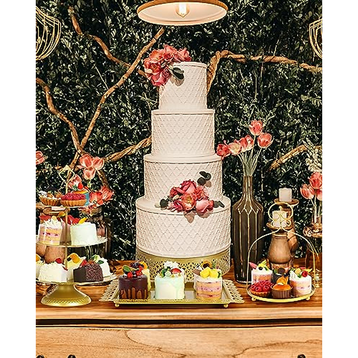 ZUMELER 5Pcs Gold Cake Stands Set Metal Round Cupcake Holder Cookies Dessert Display Plate Serving Tower Tray Platter with Handl for Baby Shower Wedding Birthday Party Decorating