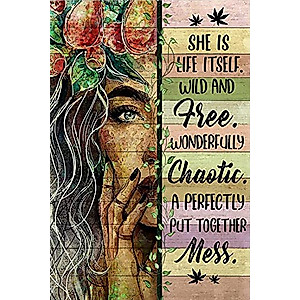 She Had The Soul of A Gypsy Heart of Hippie Flower Girl Tin Sign Street Garage Bedroom Cafe Bar Bathroom Door Wall Decoration Metal Sign 8x12inch