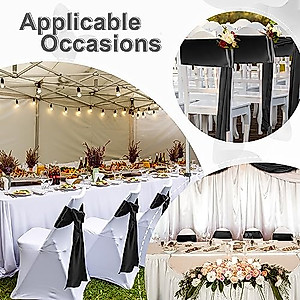 Lounsweer 50 Pcs Stretch Spandex Folding Chair Cover and Satin Chair Sashes Bows Chair Slipcovers Chair Ribbon Bows Washable Chair Cover Protector for Wedding Banquet Party (White, Black)