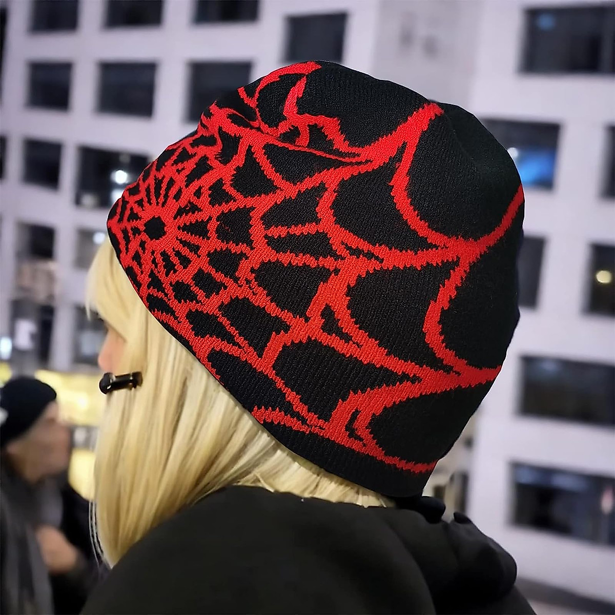 Diskebuiss Y2k Wool Acrylic Knit Spider Web Pattern Hat - Women's & Men's Gothic Spider Web Beanie