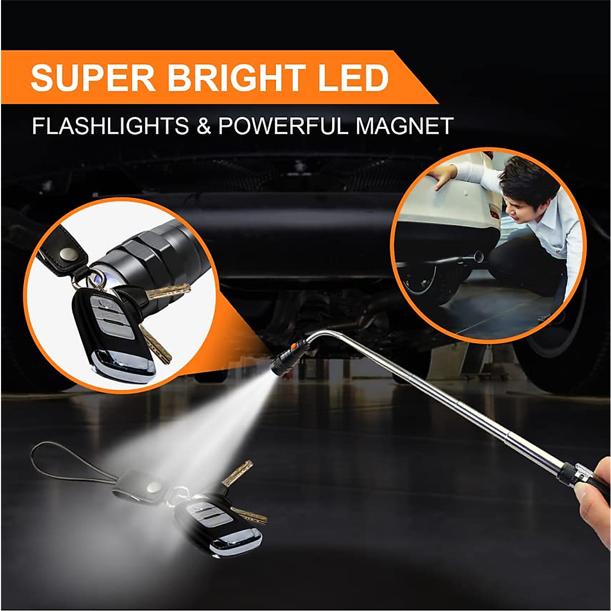 Magnetic Pickup Tools Gifts for Men - Engraved "BEST HUSBAND EVER" Telescoping Magnet Flashlight Pick Up Gadget Tool LED Light for Men, DIY Handyman, Father/Dad, Husband, Boyfriend, Him, Women URGENEX