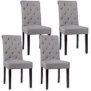 Giantex Upholstered Accent Dining Chairs Set of 4, Dining Side Chairs w/Adjustable Anti-Slip Foot Pads, High Back, Sturdy Wood Legs, High Back Tufted Parsons Chair for Kitchen Dining Room (4, Grey)