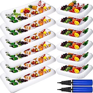 12 Pcs Inflatable Serving Bars Ice Serving Buffet with Drain Plug Inflatable Party Cooler Salad Food Drink Cooler for Parties Bbq Picnic with 2 Hand Pump, 2 Size