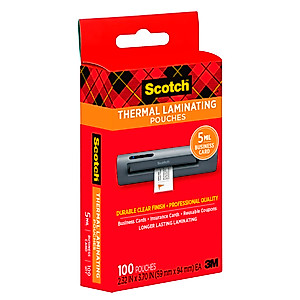 Scotch Thermal Laminating Pouches, 5 Mil Thick for Extra Protection, 2.32 x 3.70-Inches, Business Card Size, 100-Pack (TP5851-100)