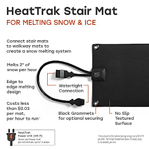 HeatTrak Heated Snow Melting Mats for Stairs - Heated Outdoor Mats - Electric Snow Melting Mats for Winter Snow Removal - Trusted Snow and Ice Melting Mats and No-Slip Stair Heating Mats (10" x 48")