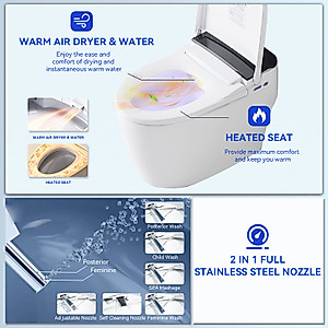 Smart Toilet with Bidet Built in, Bidet Toilet with Heated Seat, Automatic Flush, Dryer, Night Light, Digital Display